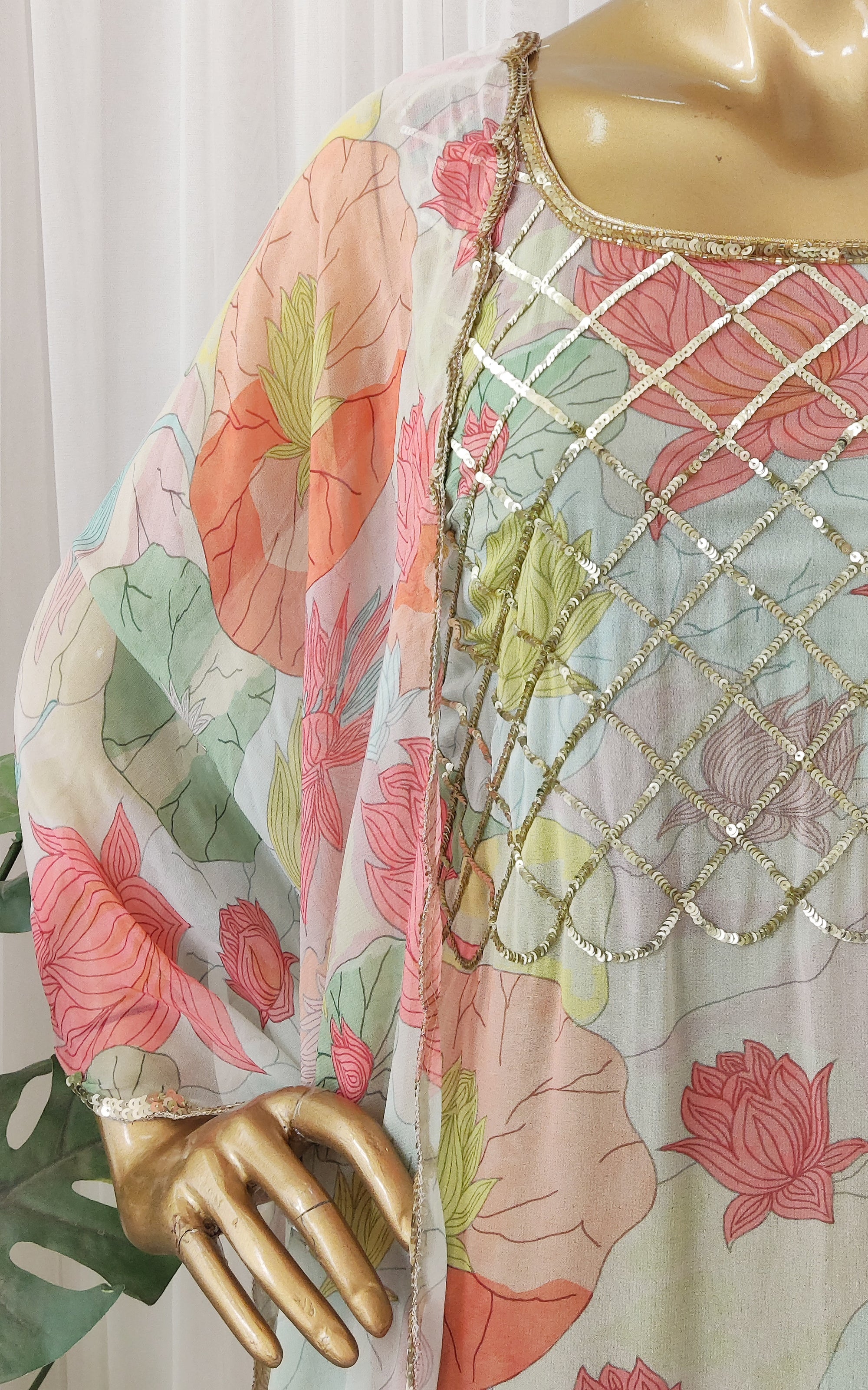 Multicolor Lotus Print Sequinwork Sharara Set