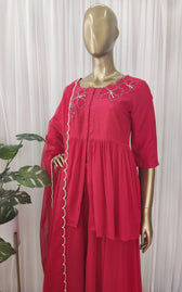 Red Pearl Embroidered Sharara Set