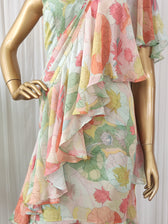 Lotus Print Multicolor Ruffle Saree Dress