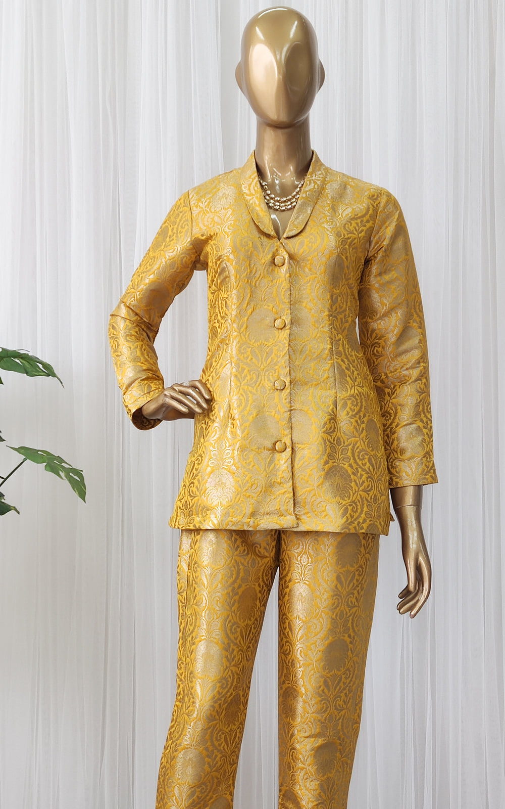 Yellow Brocade Pant-Suit Co-ord Set