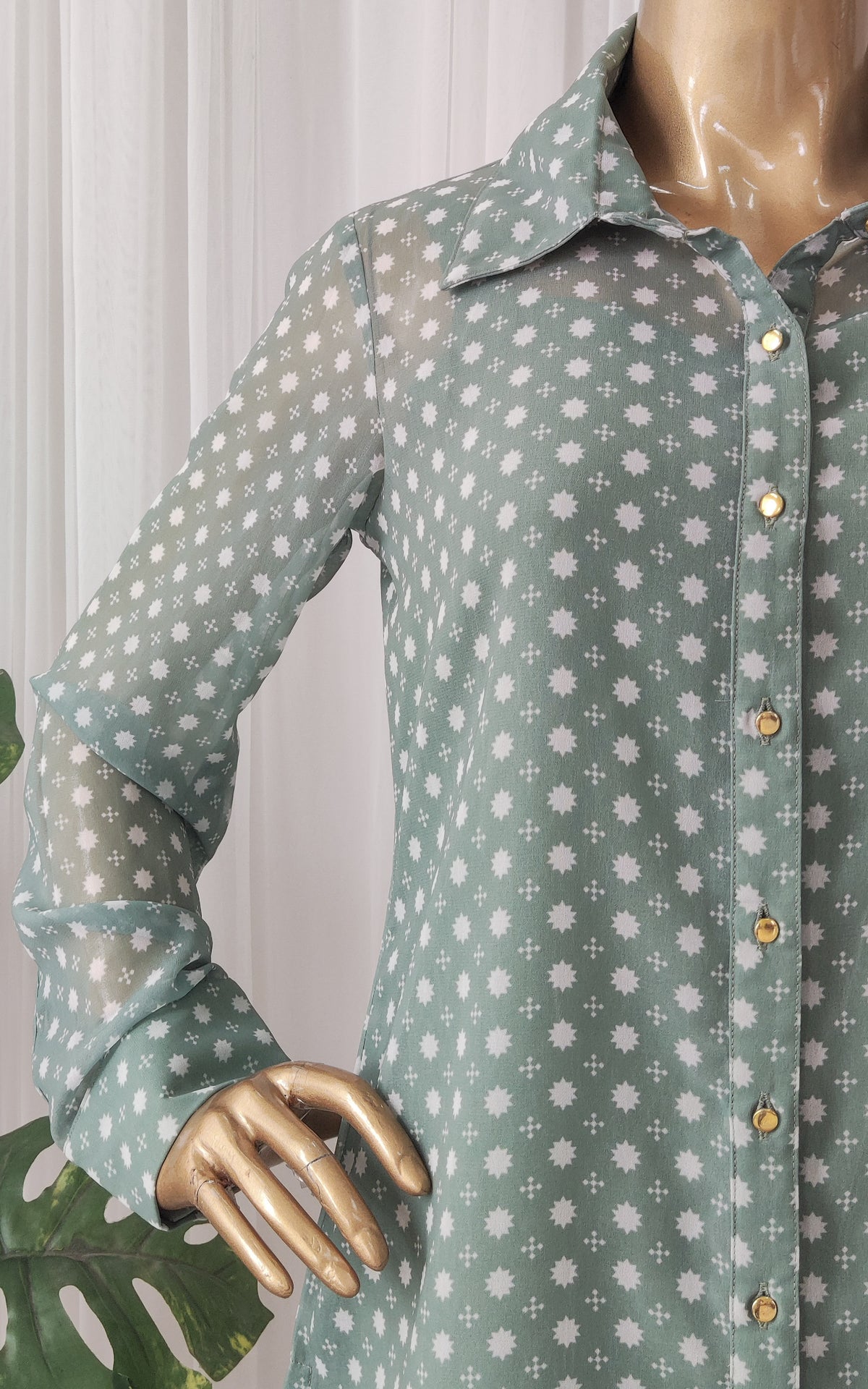 Sage Green White Floral Printed Georgette Co-ord Set