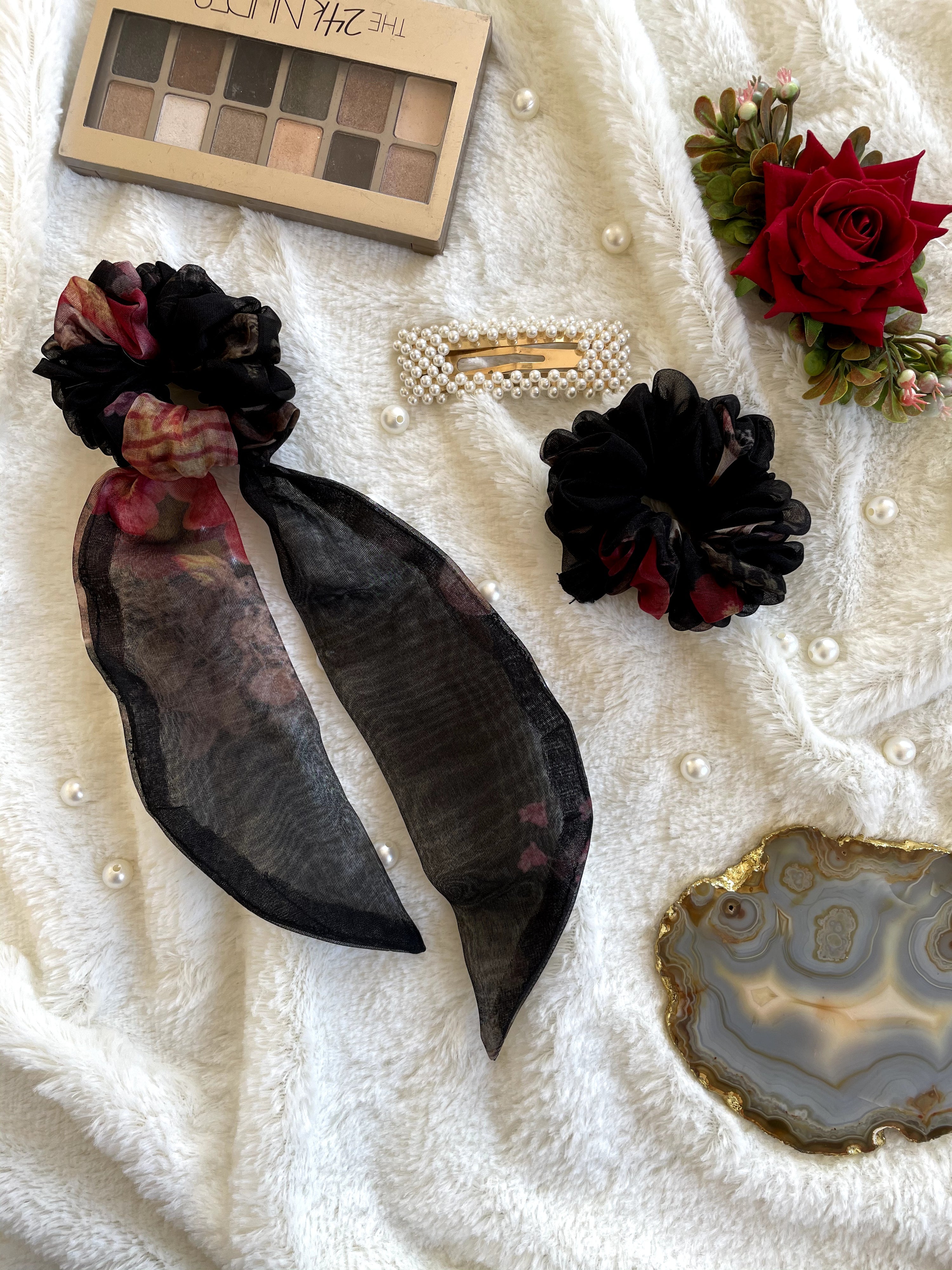 Organza Scrunchie and Scarf Scrunchie Combo (Black)