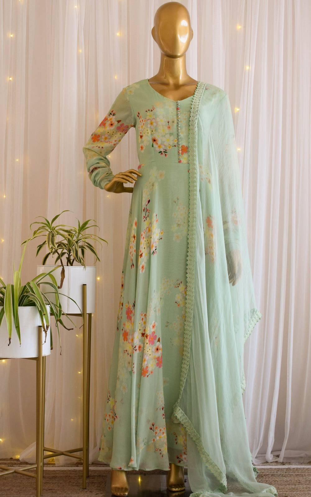 Sage Green Printed Georgette Anarkali