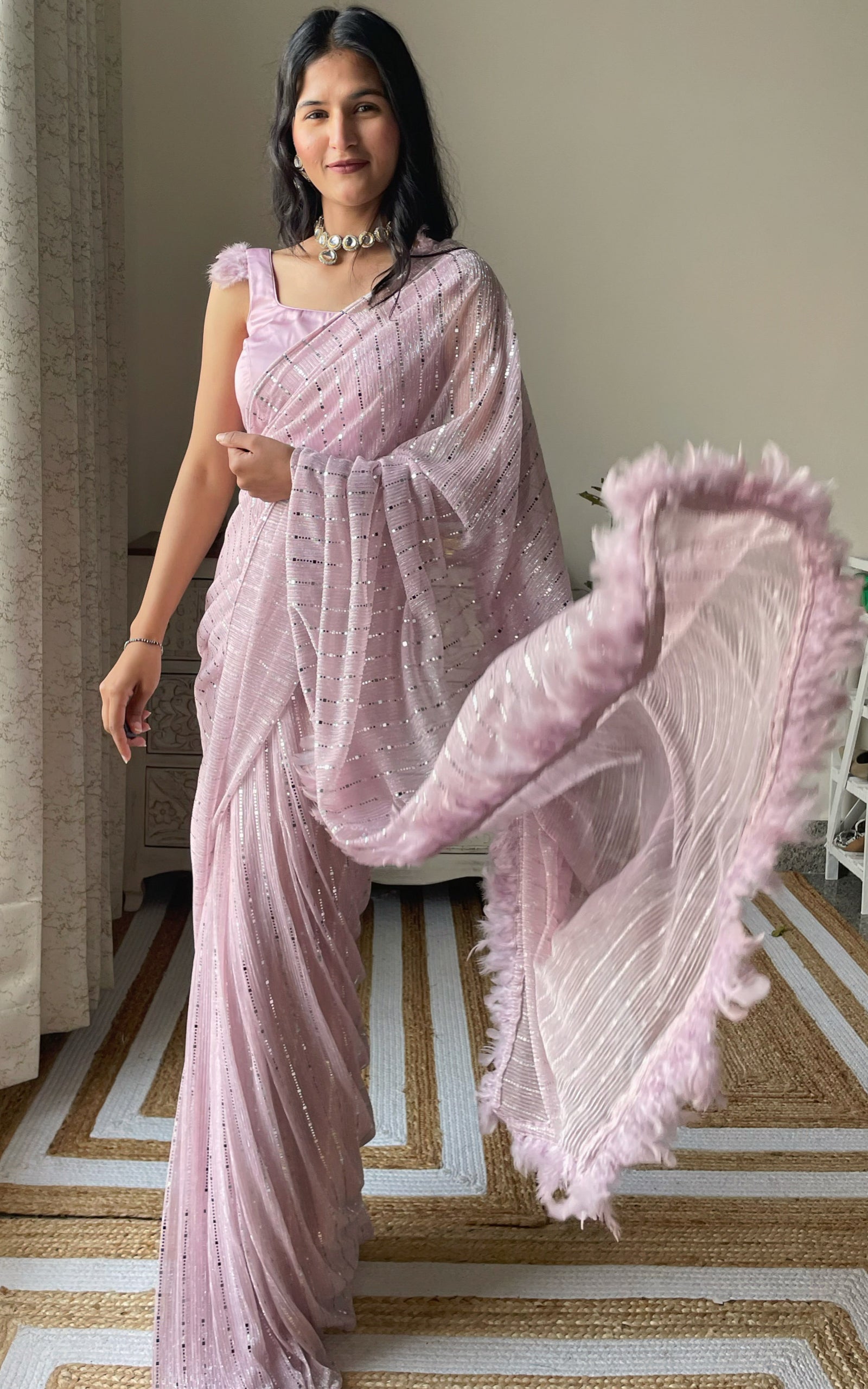 Swati Rathi Champagne Pink Shimmer Saree